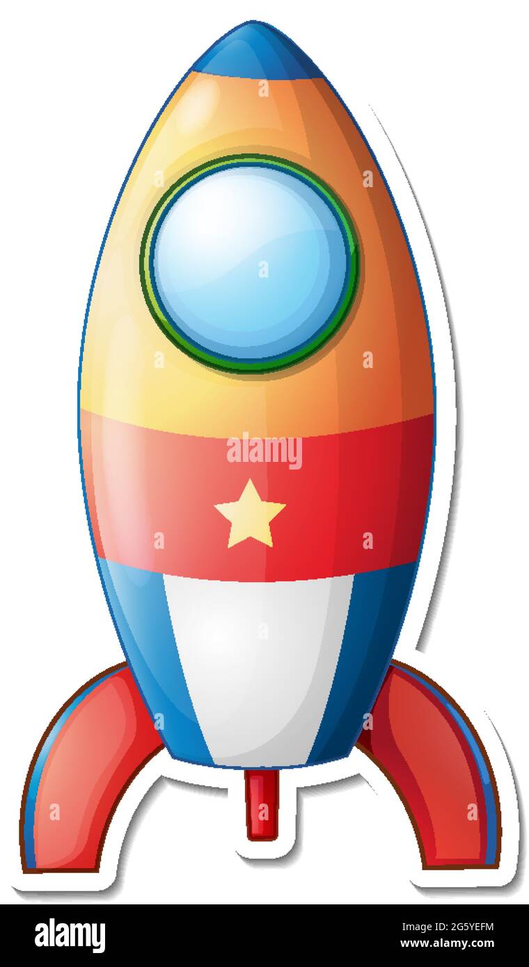 A sticker template with Rocket Space Cartoon isolated illustration ...
