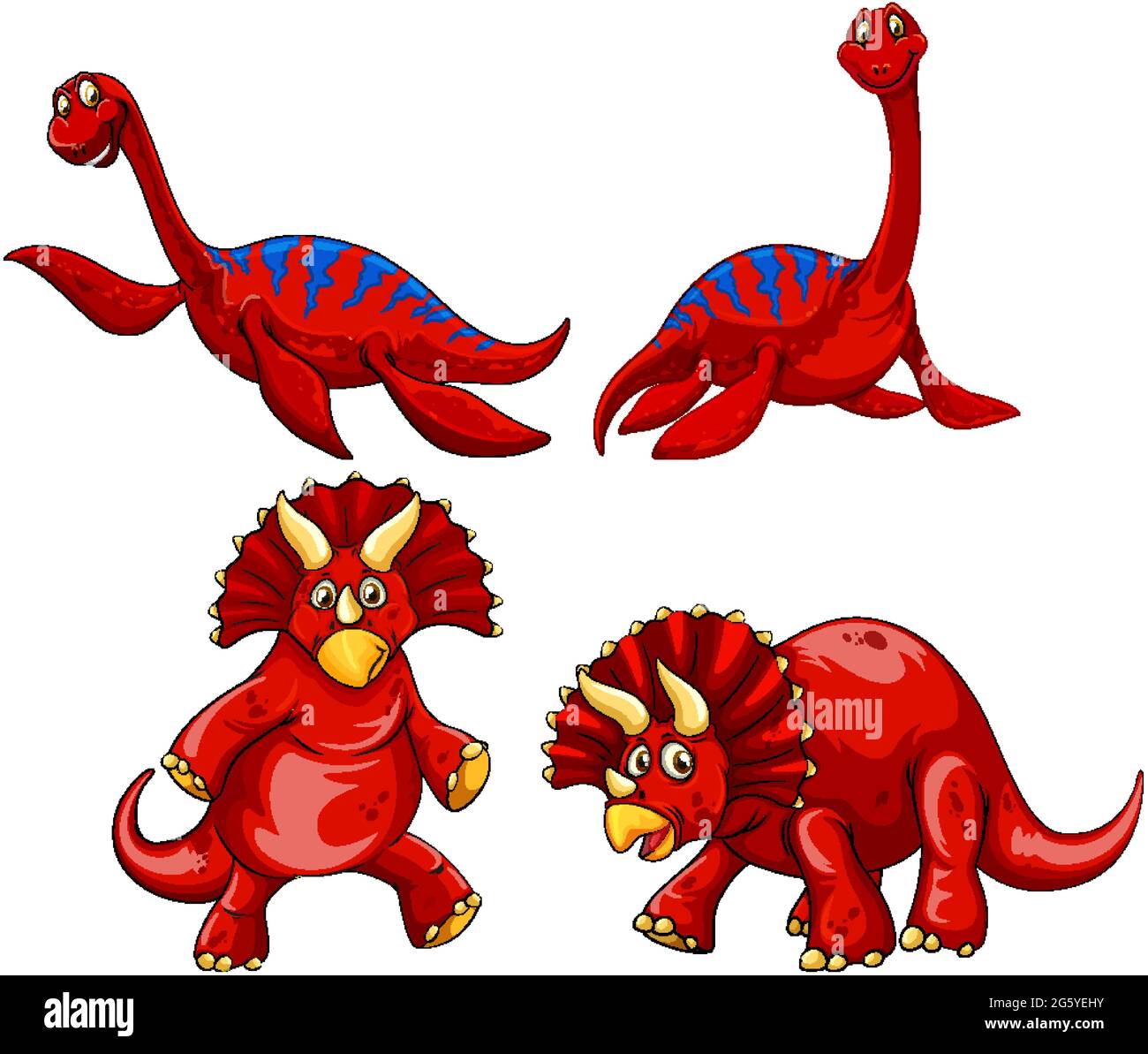 Set of red dinosaur cartoon character illustration Stock Vector Image ...