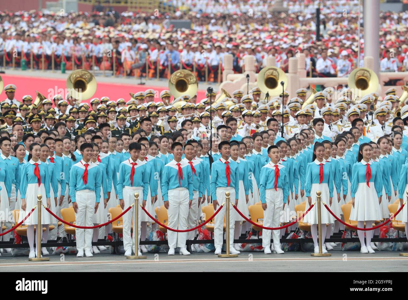 Beijing, China. 1st July, 2021. Choir members perform ahead of a grand ...