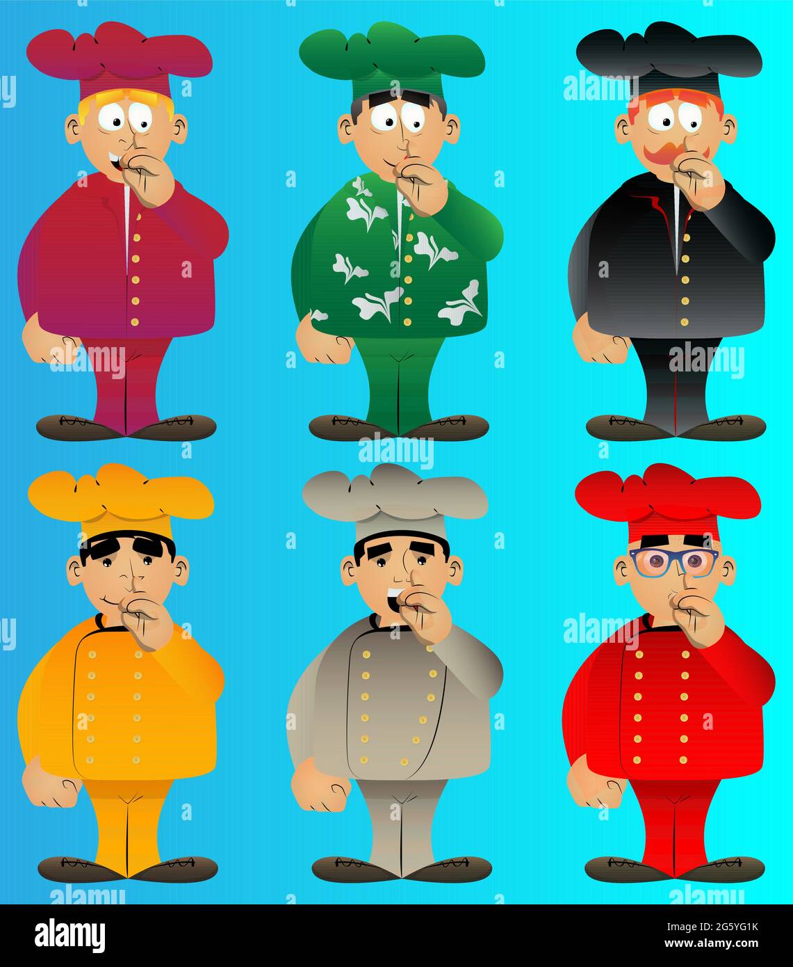 Fat male cartoon chef in uniform with sympathy. Vector illustration ...