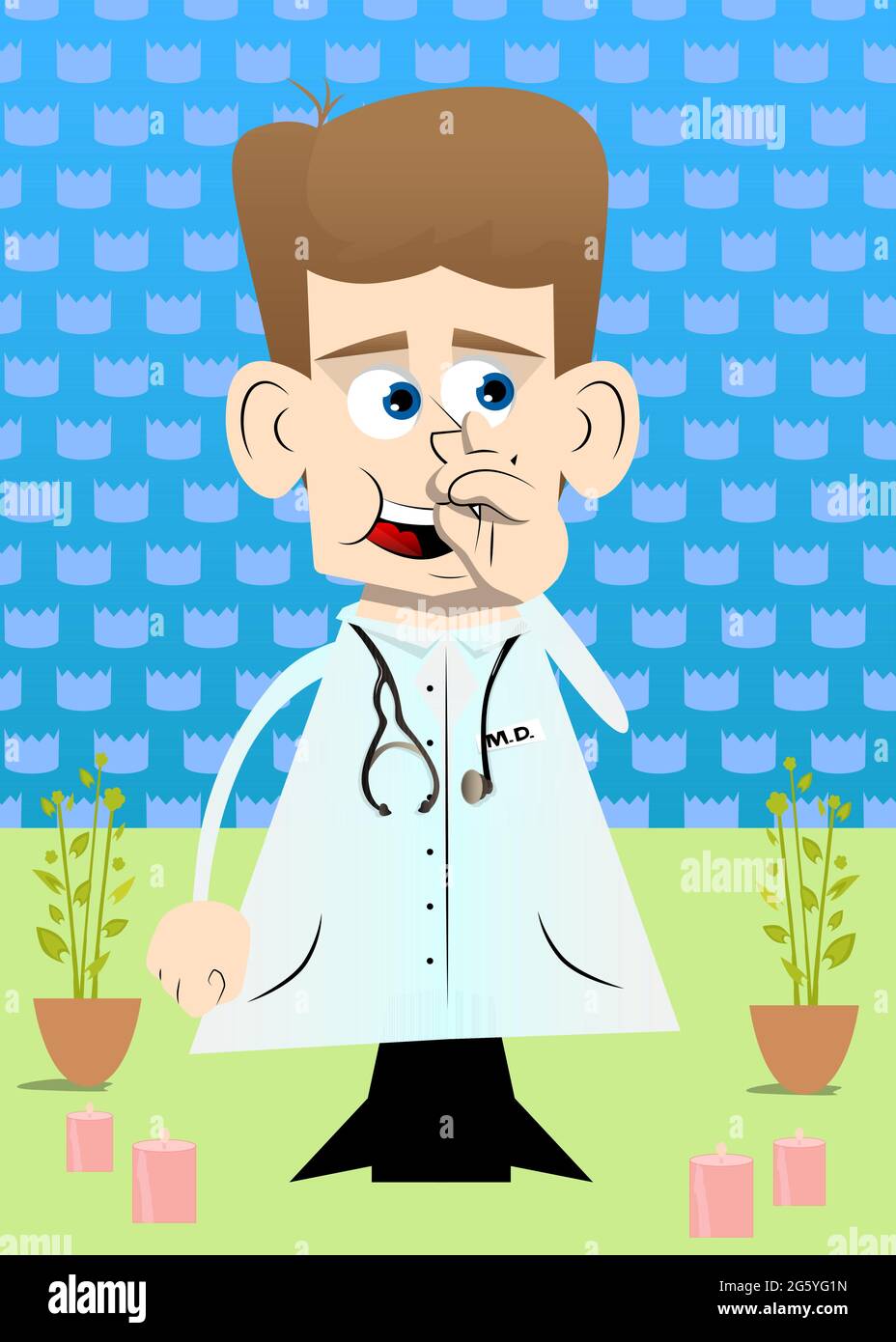 Funny cartoon doctor with sympathy. Vector illustration. Health care ...