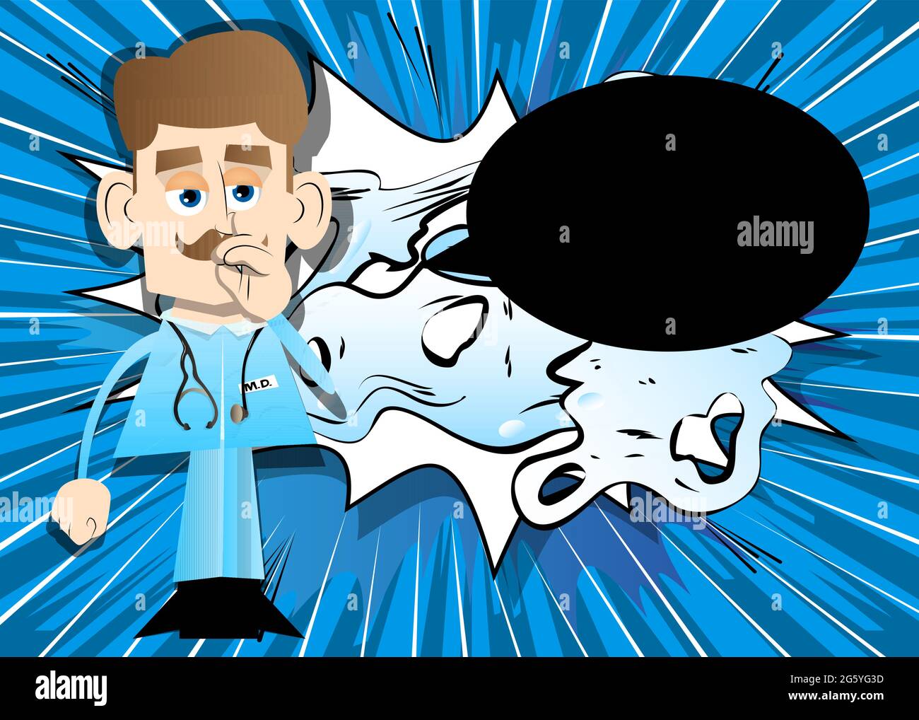 Funny cartoon doctor with sympathy. Vector illustration. Health care ...