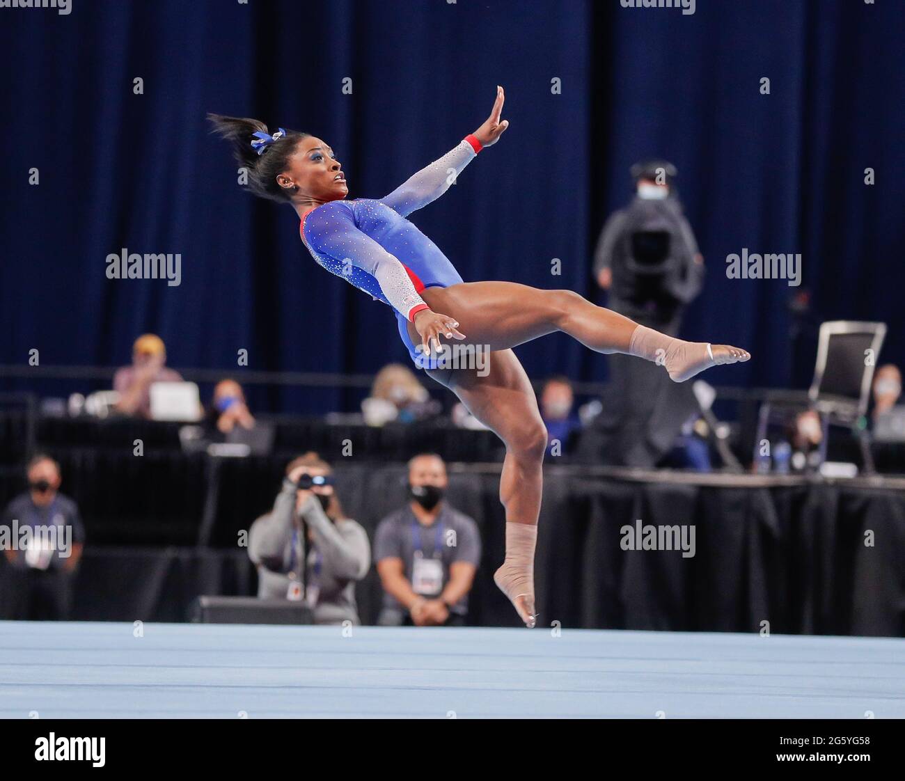 June 25, 2021: Simone Biles does a tumbling pass on the floor during ...