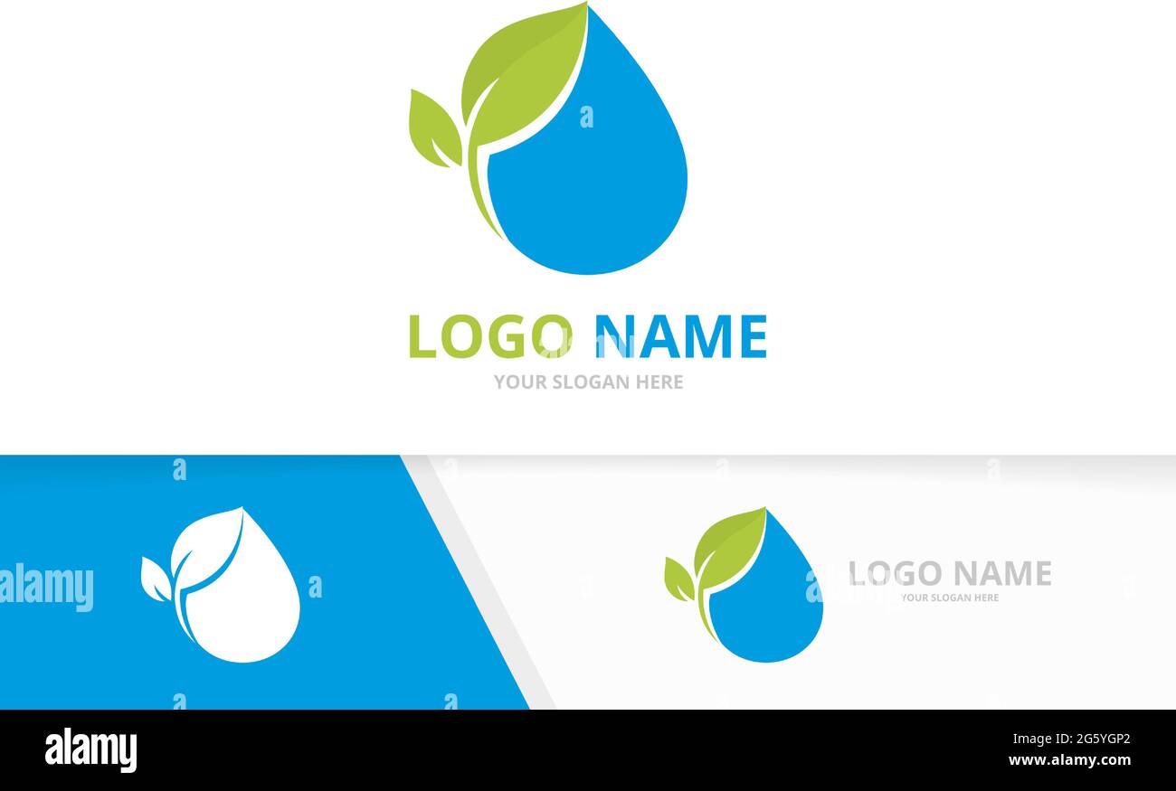 Fresh water drop and leaves logo. Pure waterdrop logotype design ...