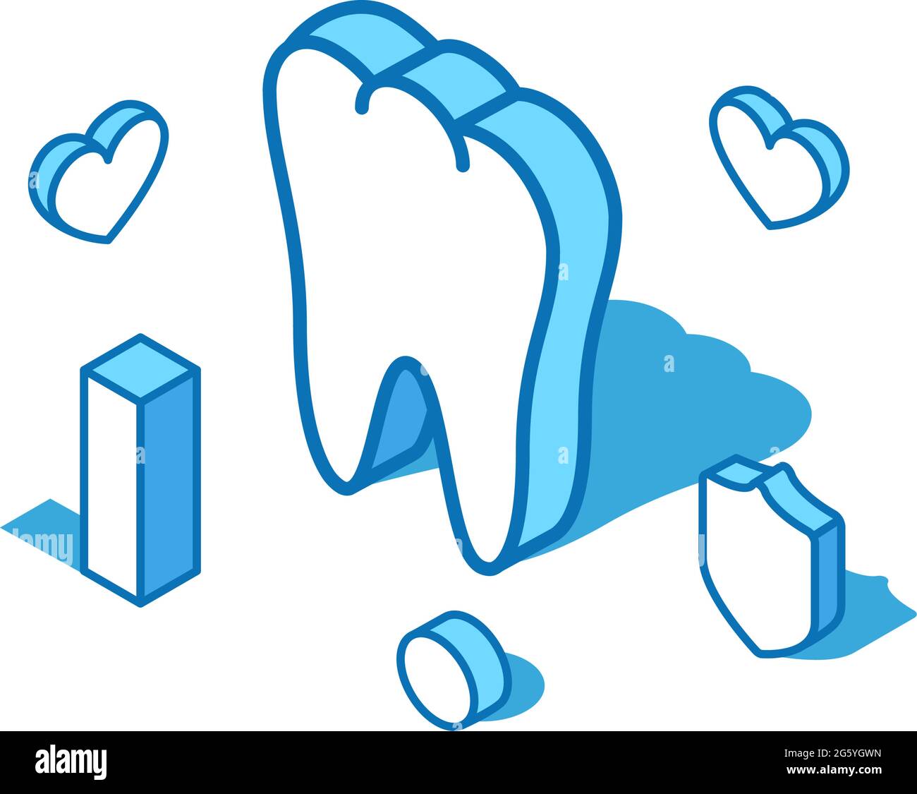 Tooth blue line isometric illustration. Healthy internal organ 3D ...