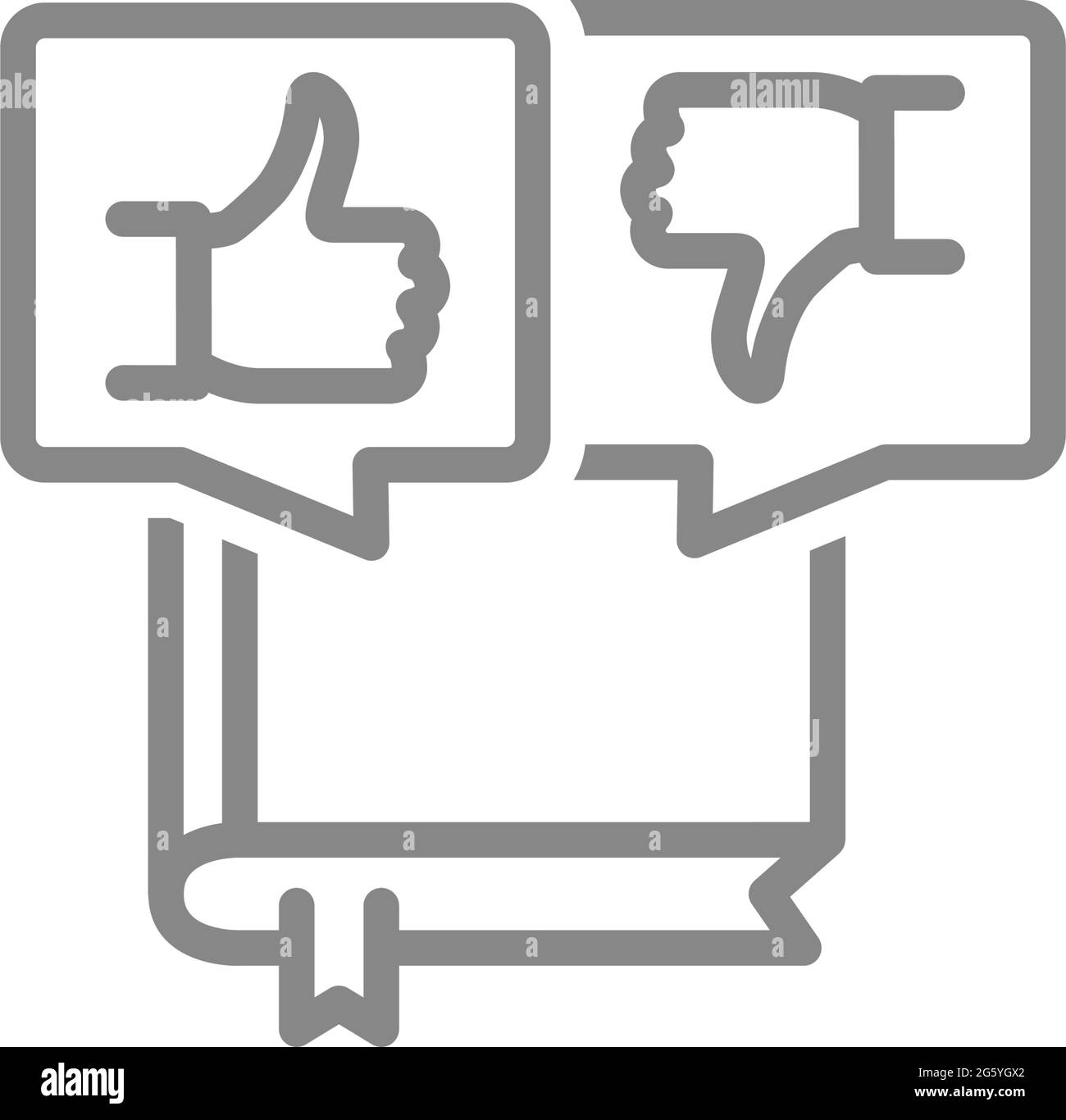 Book with thumb up and thumb down in speech bubbles line icon. Like and ...