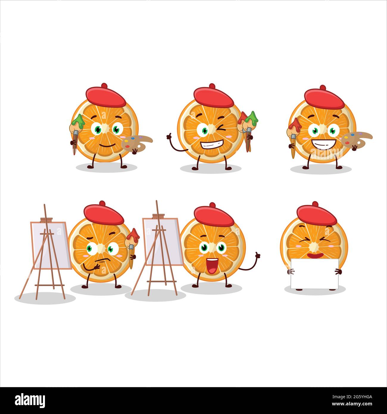 Artistic Artist of slice of tangerine cartoon character painting with a ...