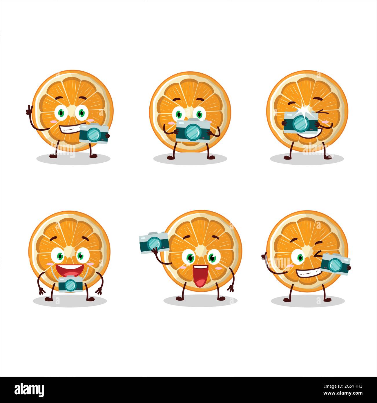 Photographer profession emoticon with slice of tangerine cartoon ...