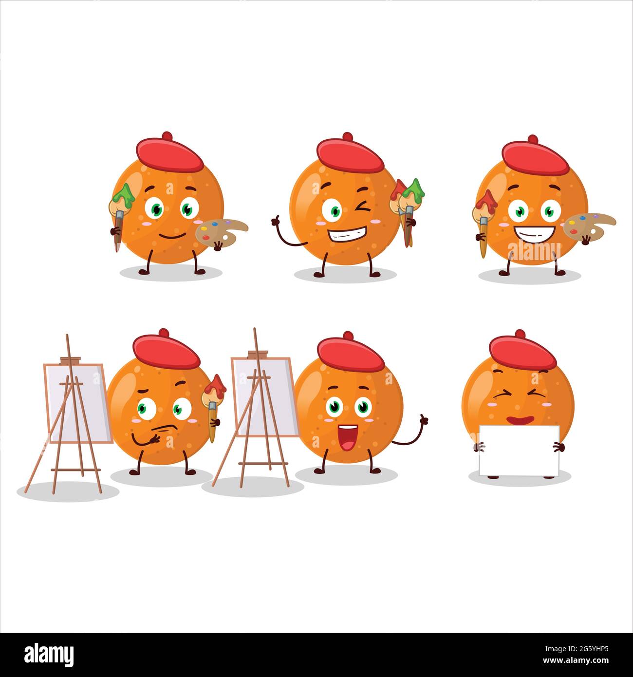 Artistic Artist of tangerine cartoon character painting with a brush ...