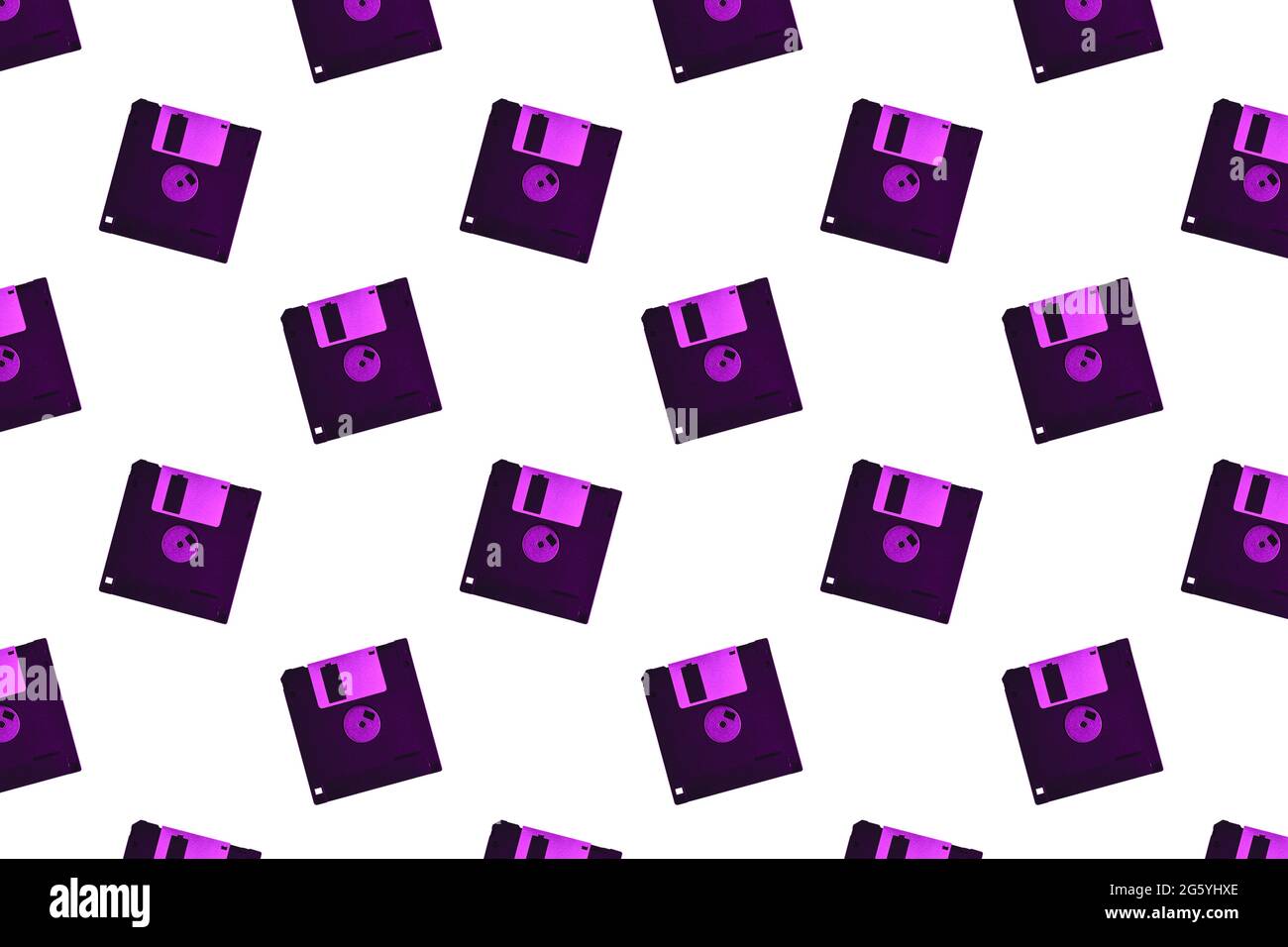 Purple floppy diskette on white background. Seamless pattern. Vintage ...