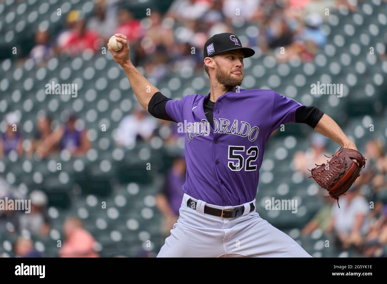 June 30. 2021: Colorado pitcher Daniel Bard (52) pitches during the ...