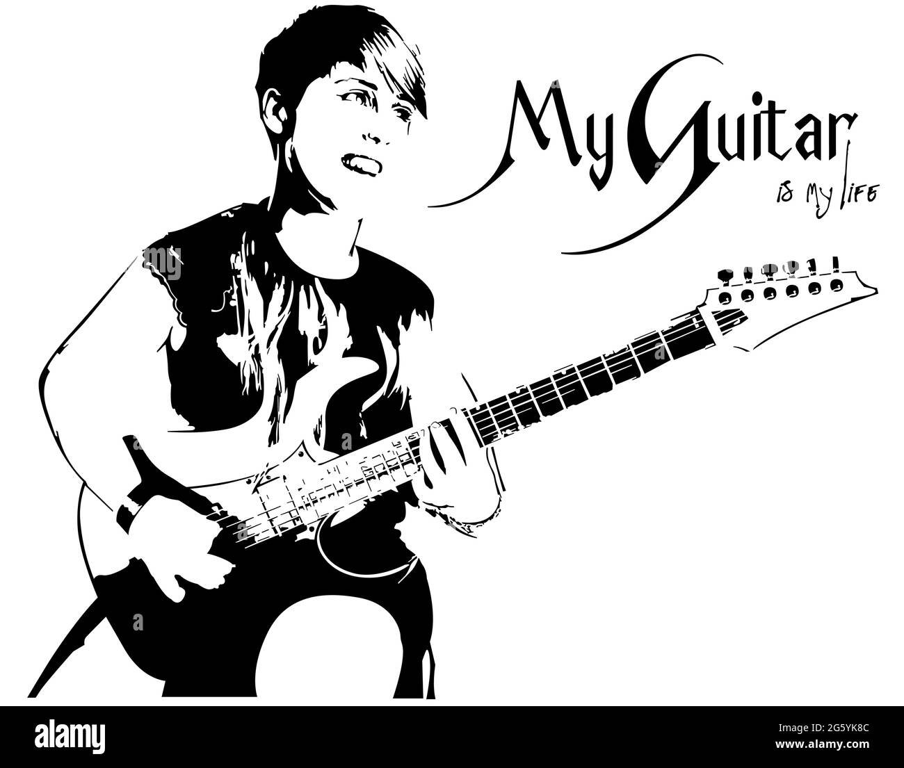 Black and White Sketch of Guitarist Woman Stock Vector Image & Art - Alamy