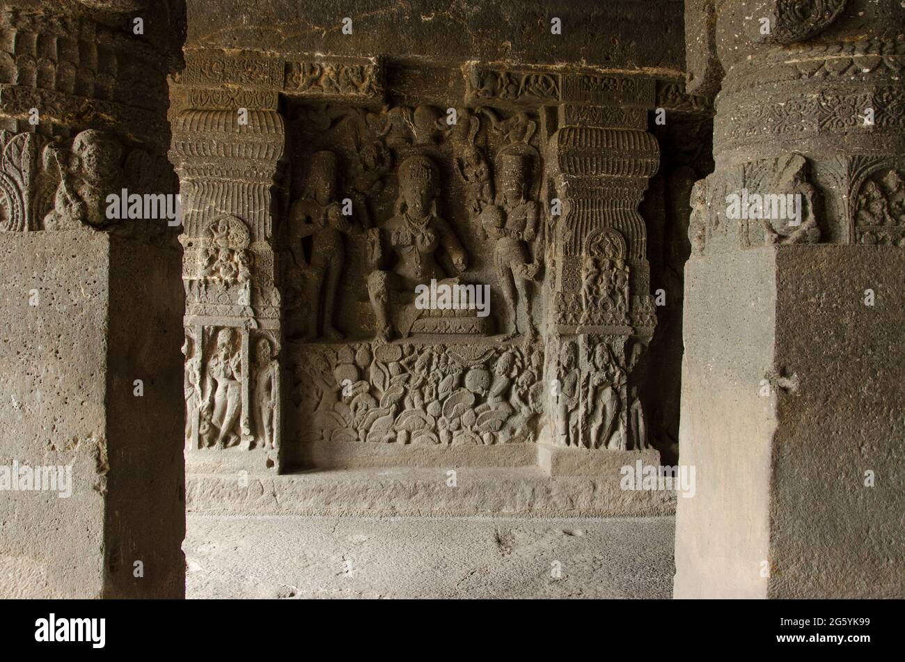 Carving in Ellora caves near Aurangabad, Maharashtra state in India ...