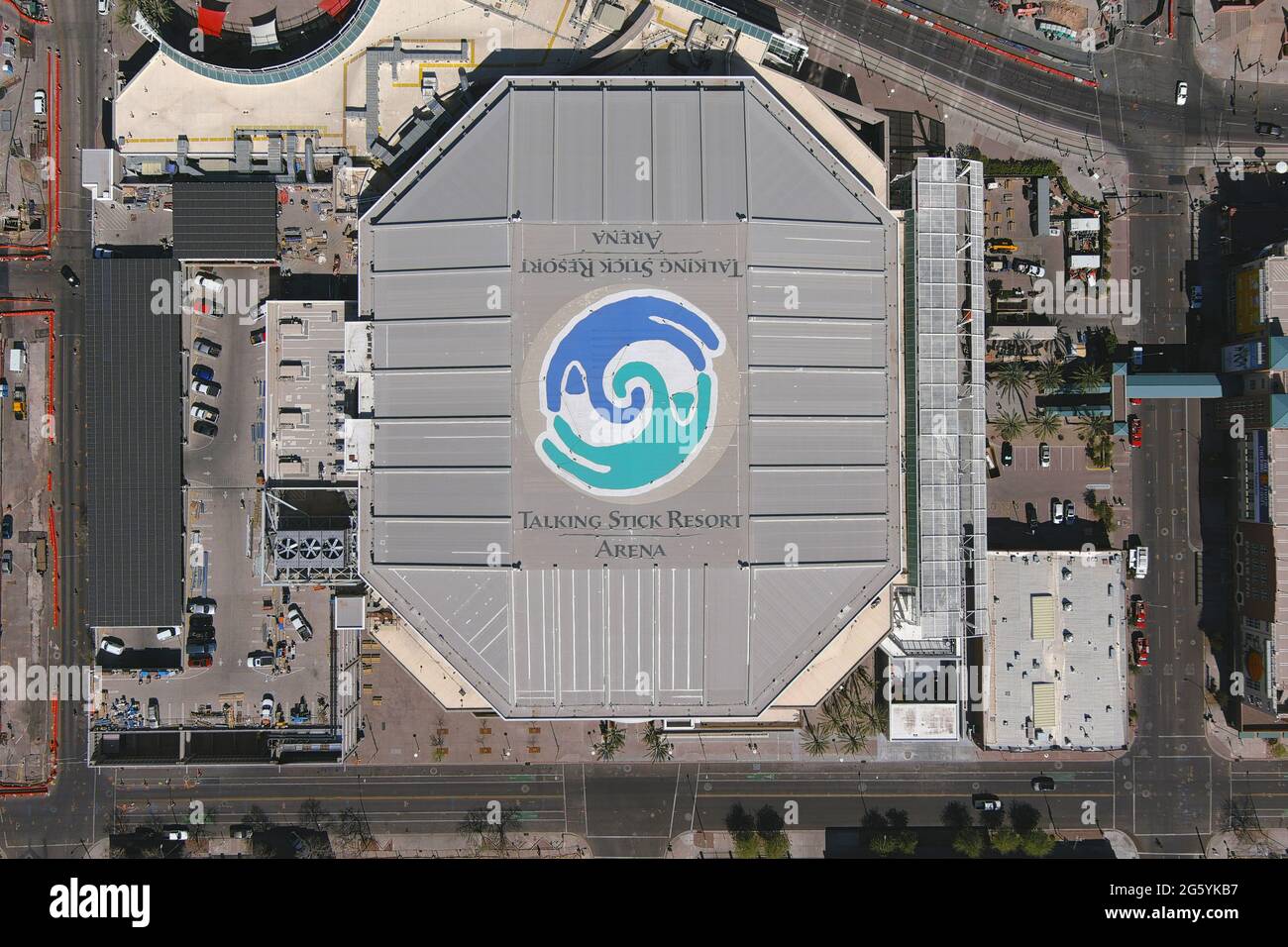 An aerial view of Phoenix Suns Arena, Tuesday, March 2, 2021, in ...