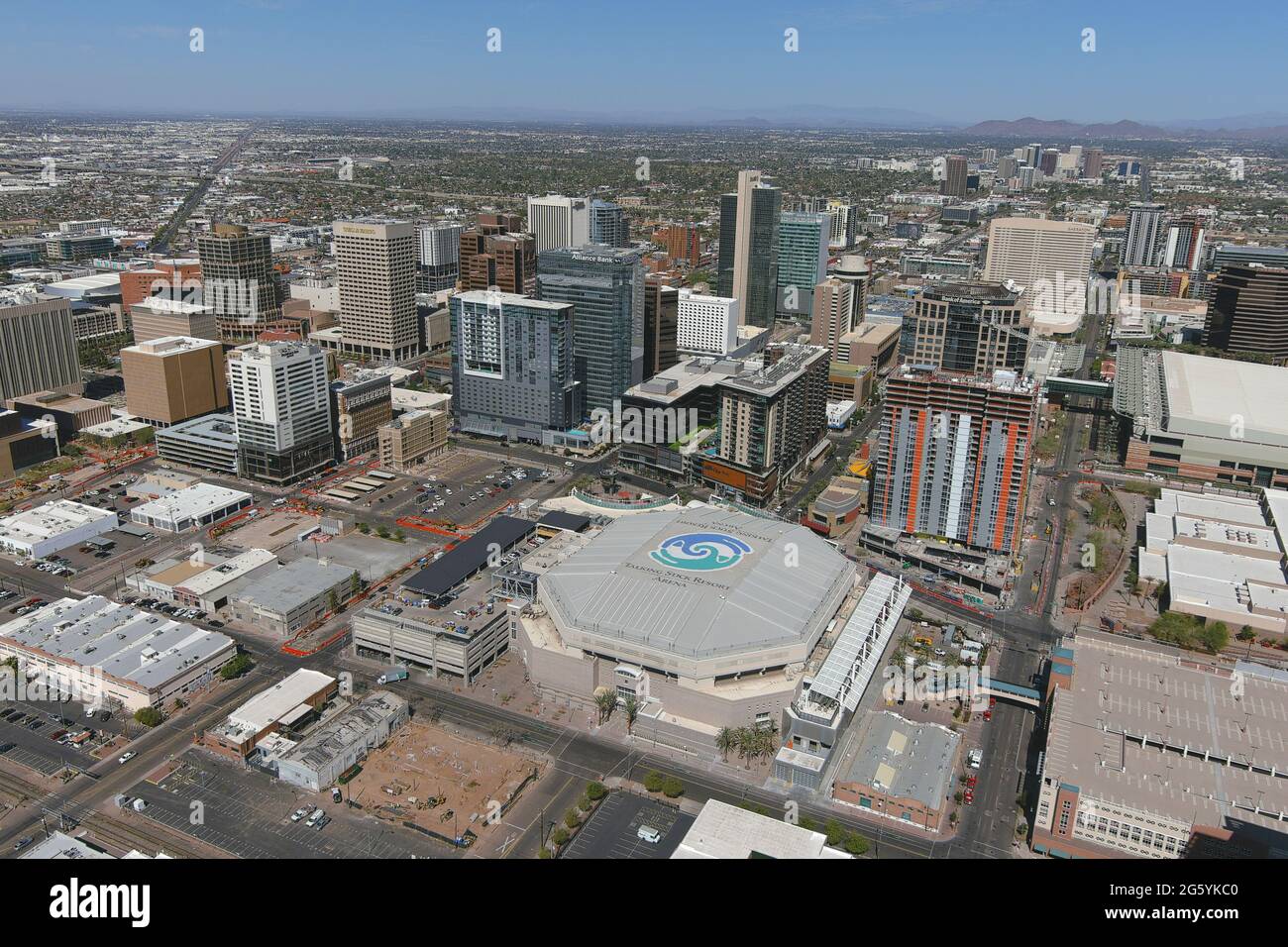 An aerial view of Phoenix Suns Arena, Tuesday, March 2, 2021, in ...