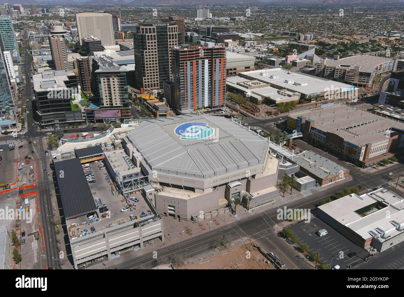 An aerial view of Phoenix Suns Arena, Tuesday, March 2, 2021, in ...