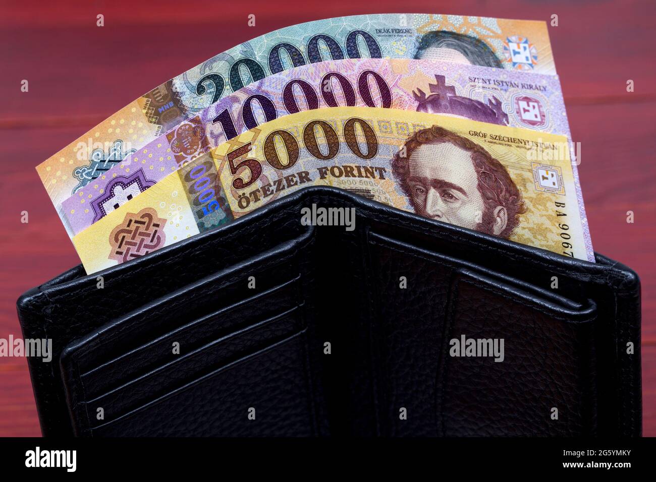 Hungarian money - forint in the black wallet Stock Photo - Alamy