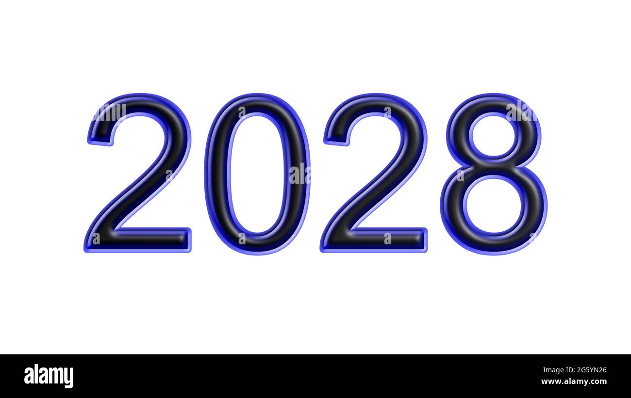blue 2028 number 3d effect white background Stock Photo - Alamy