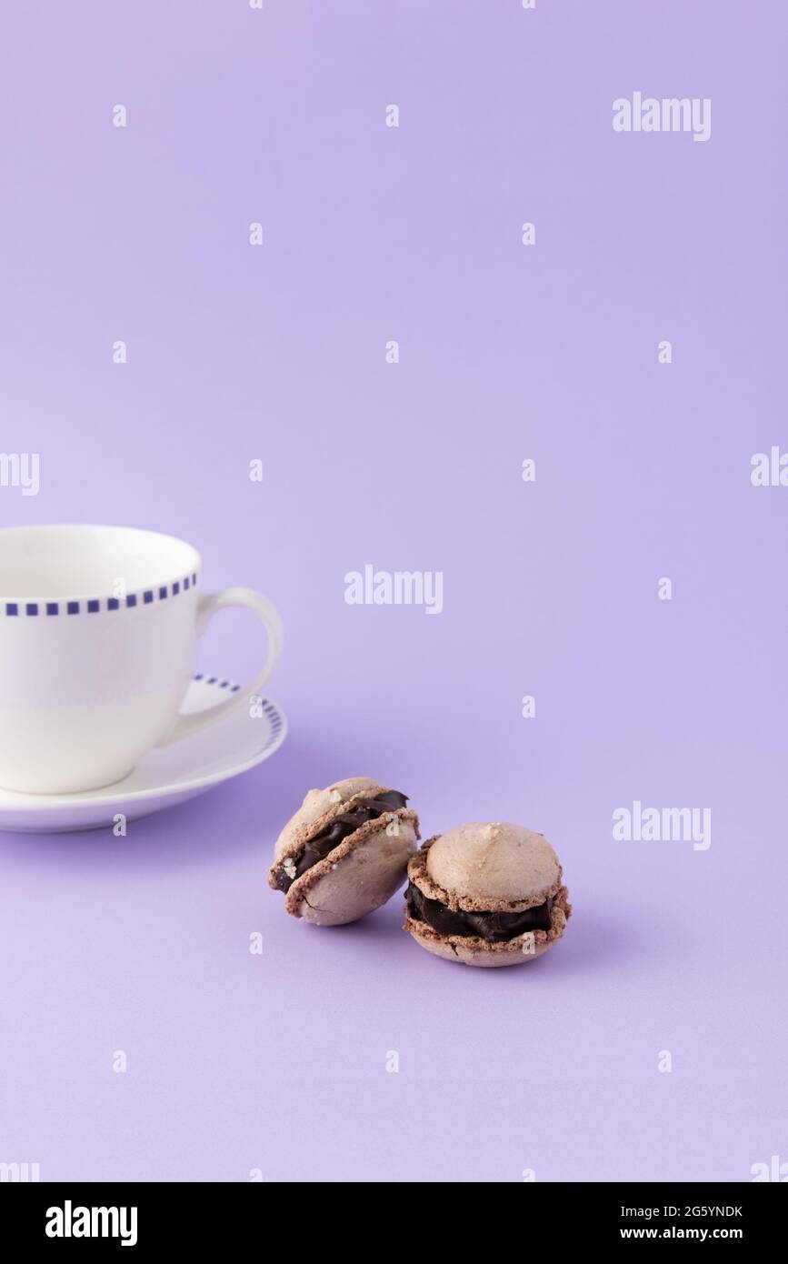 macaron and tea for morning break Stock Photo - Alamy
