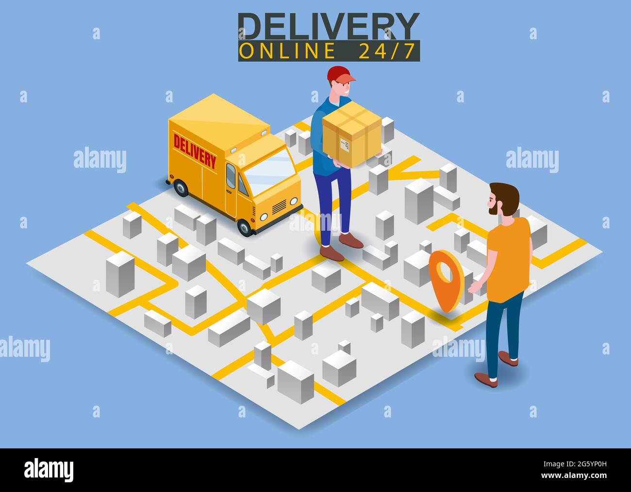 Isometric Fast Express and Delivery. Courier shipping to man a ...
