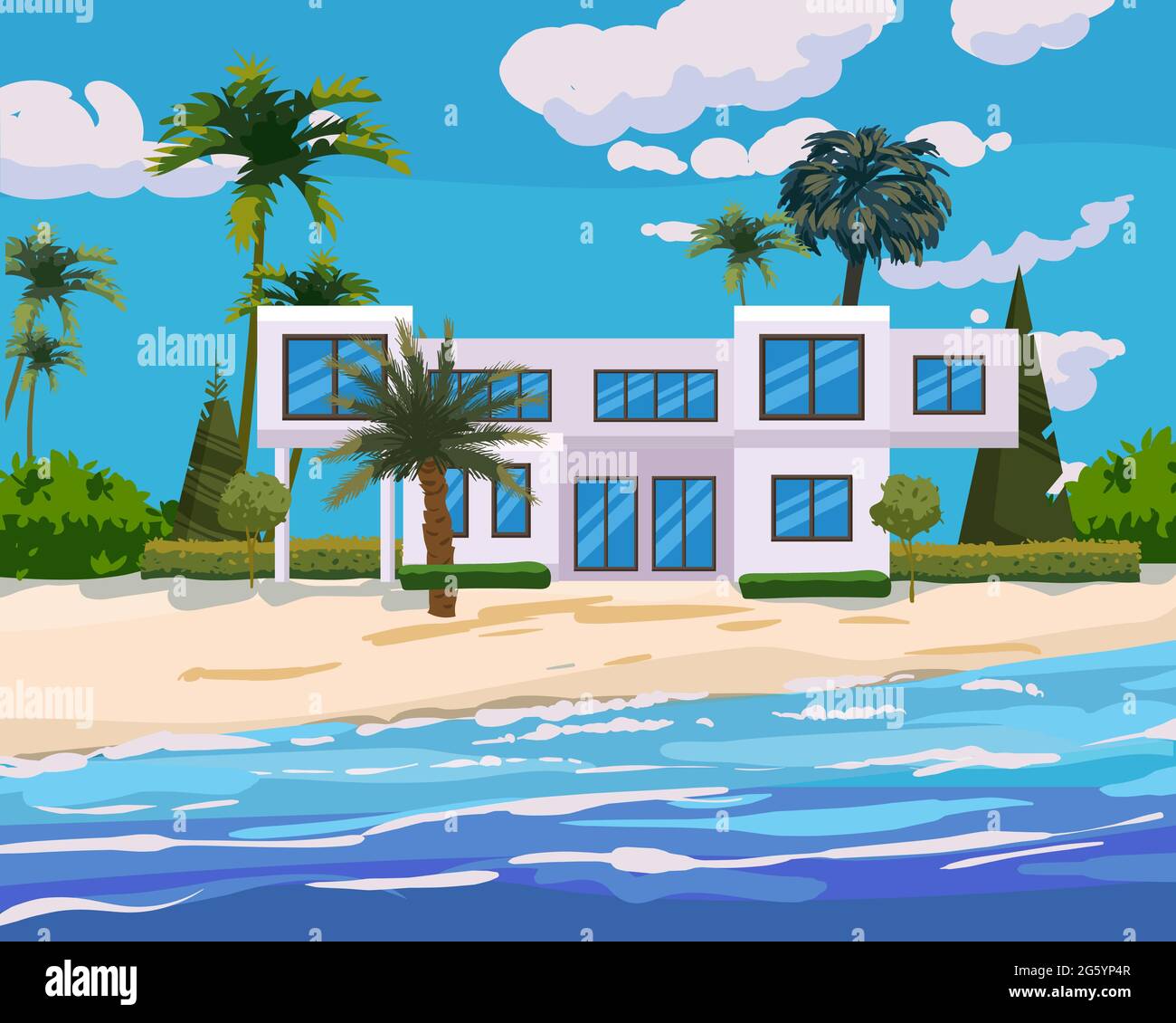 Villa on tropical exotic island coast. Modern luxury cottage, ocean ...