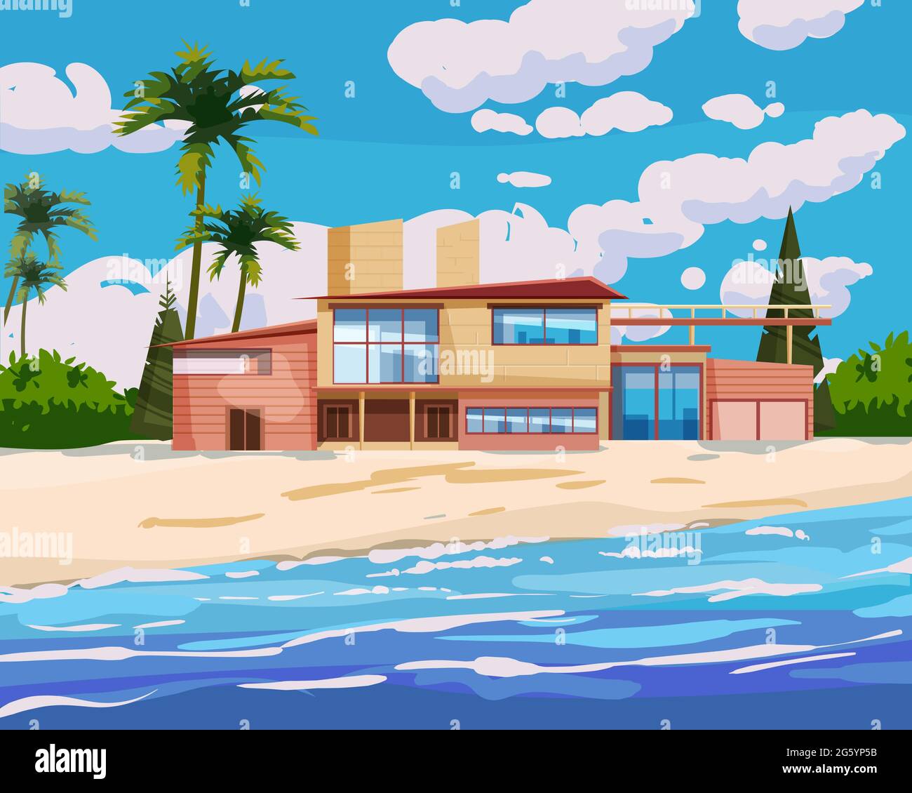 Beach House Cartoon Drawing