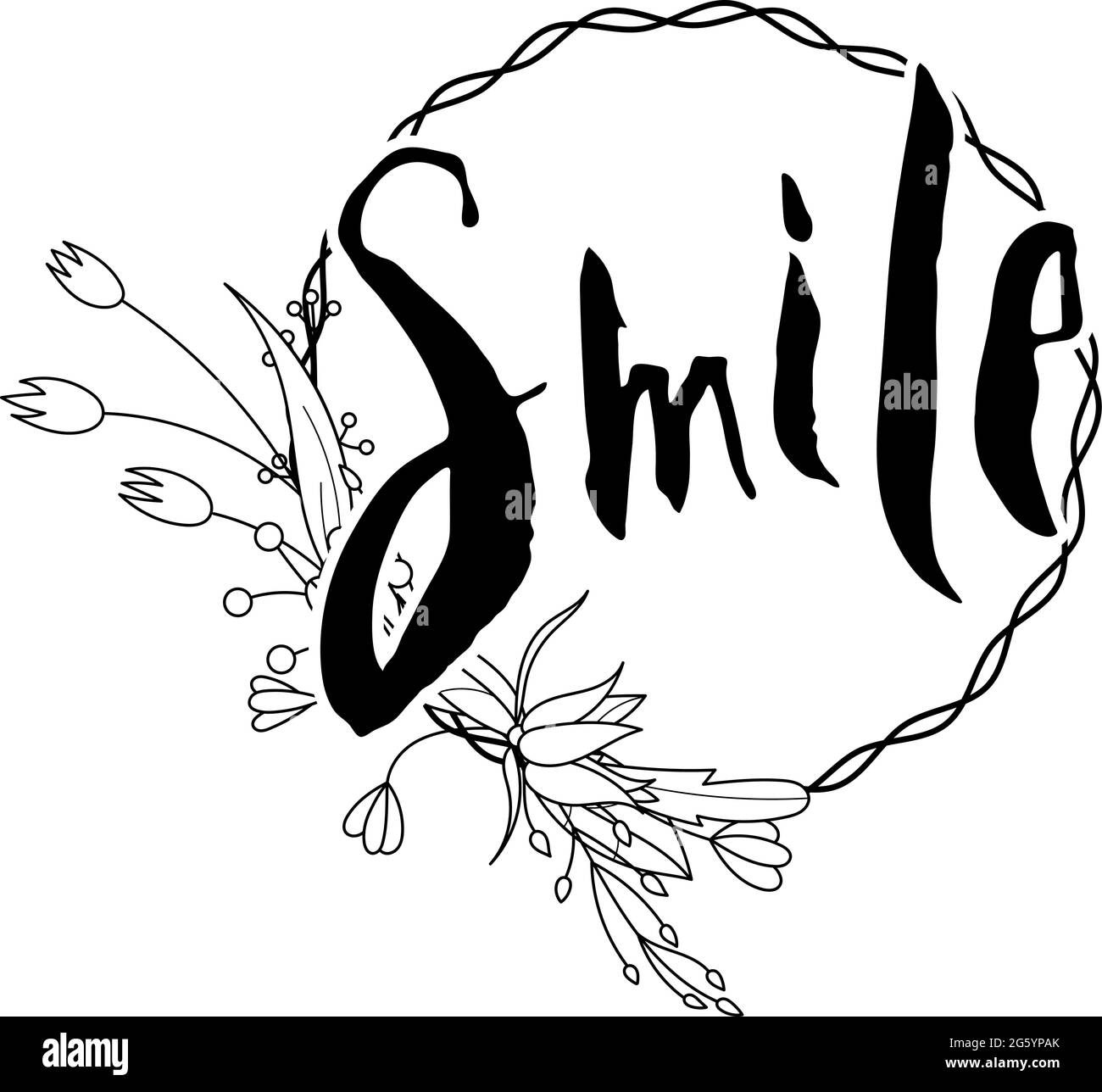 Smile. Hand lettering grunge card with flower background. Handcrafted ...