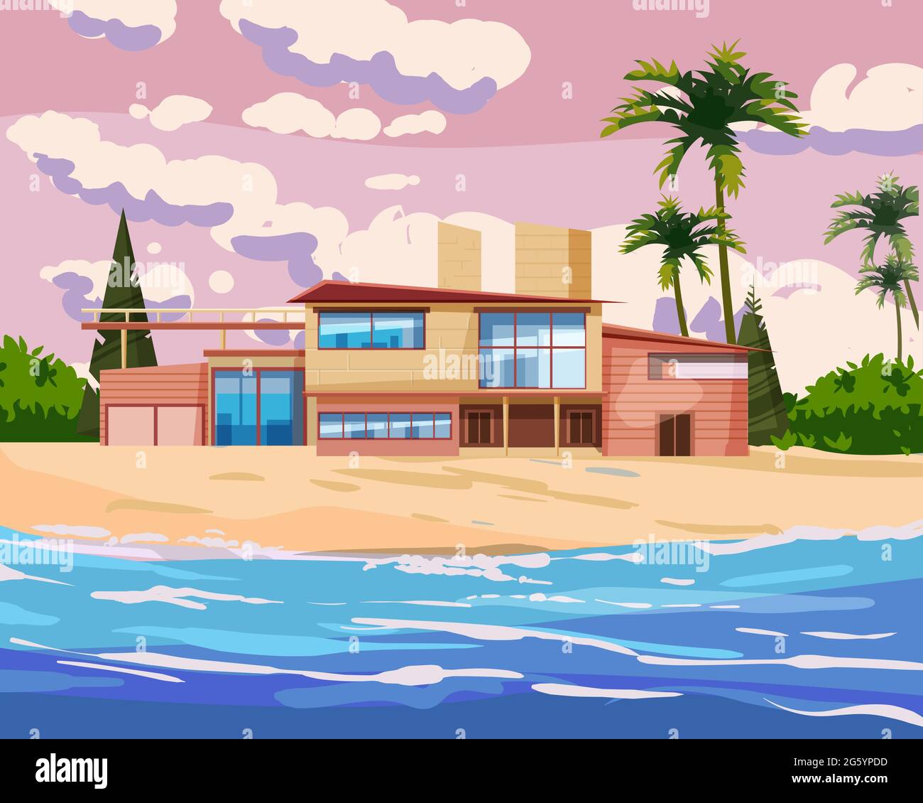 Villa on tropical exotic island coast. Modern luxury cottage, ocean ...