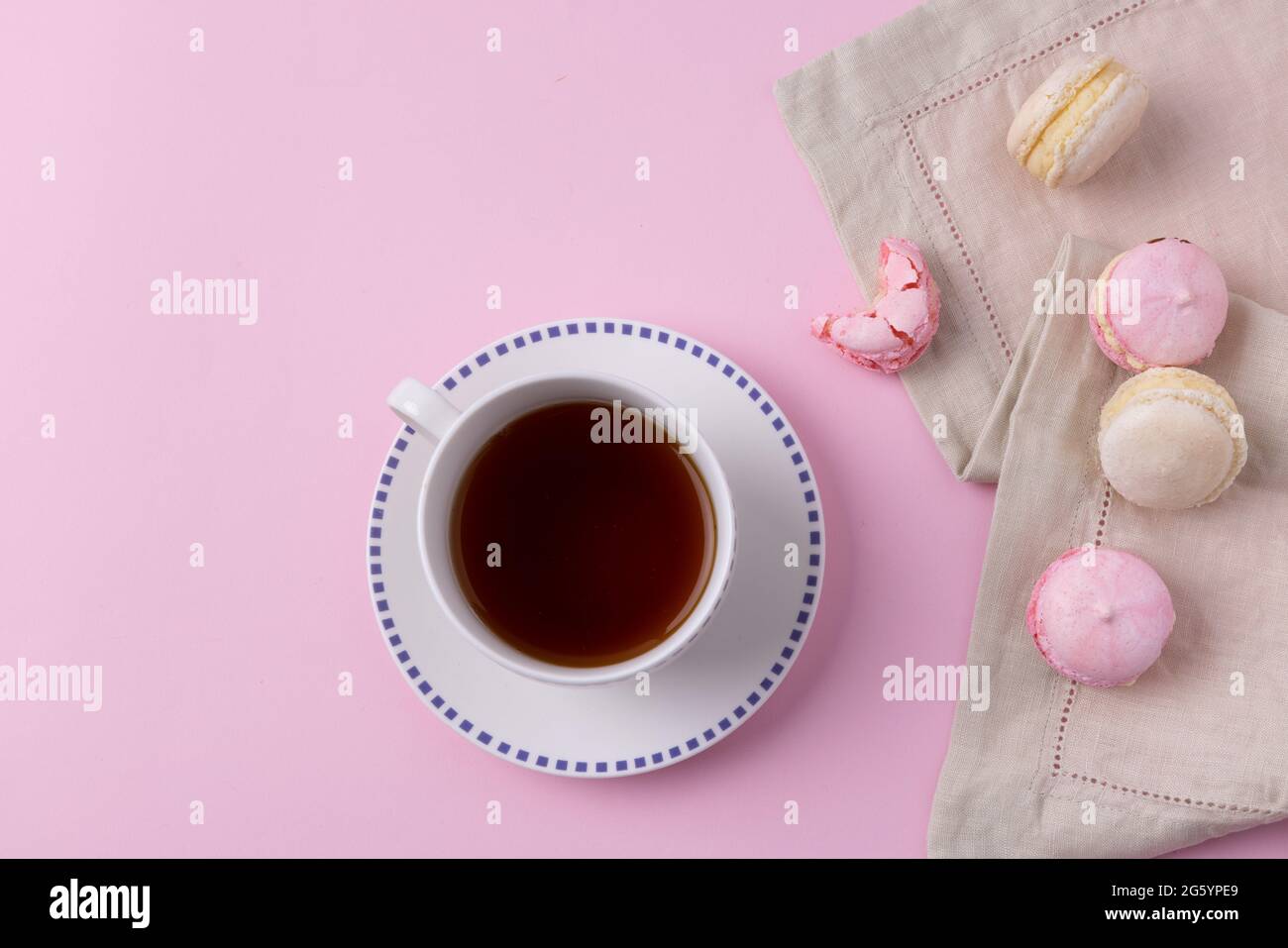 macaron and tea for morning break Stock Photo - Alamy