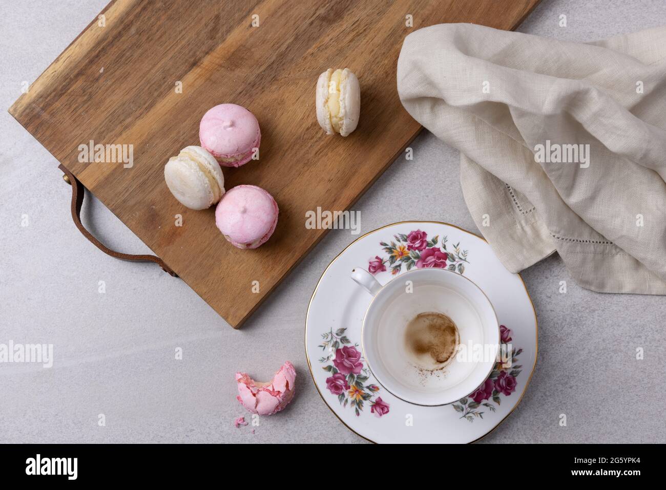 macaron and tea for morning break Stock Photo - Alamy