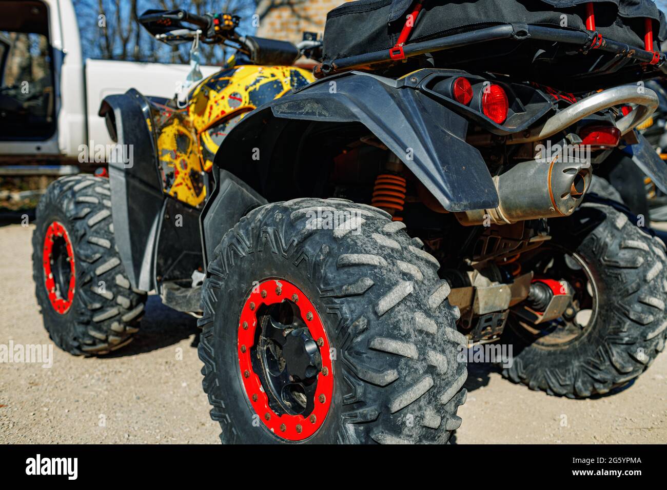 Details of Atv quad bike close up Stock Photo - Alamy
