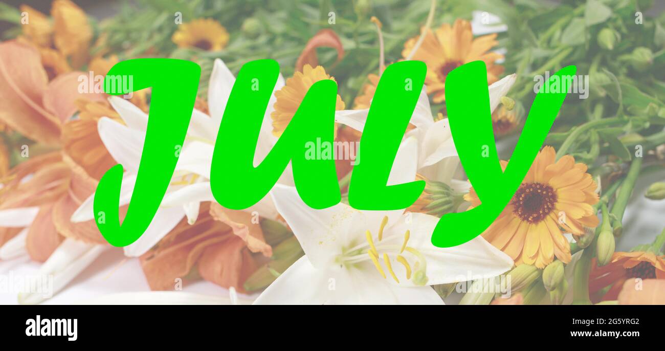 A beautiful banner with a floral background with the inscription July ...