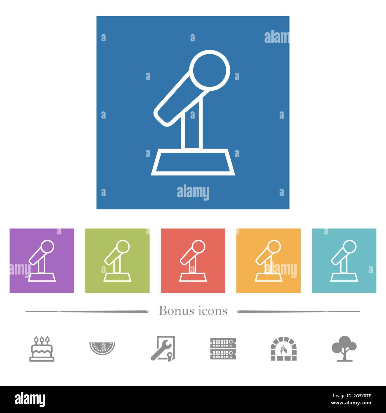 Microphone with stand outline flat white icons in square backgrounds. 6 ...