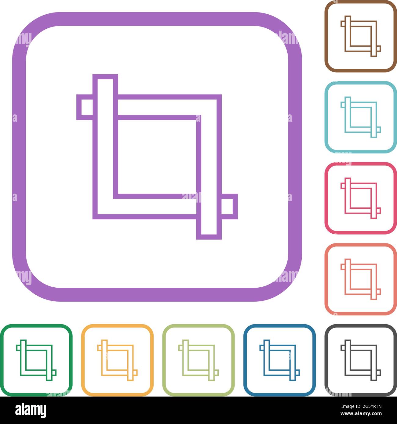 Crop tool simple icons in color rounded square frames on white ...