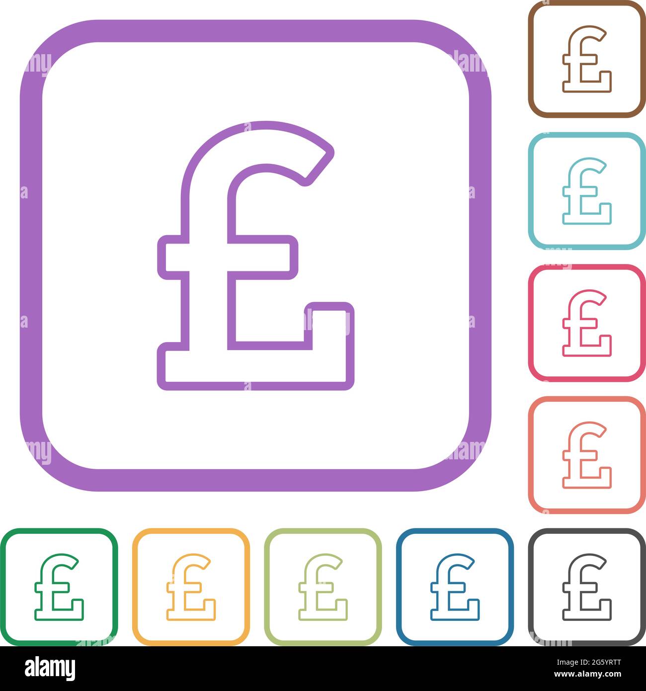 Pound sign outline simple icons in color rounded square frames on white background Stock Vector ...