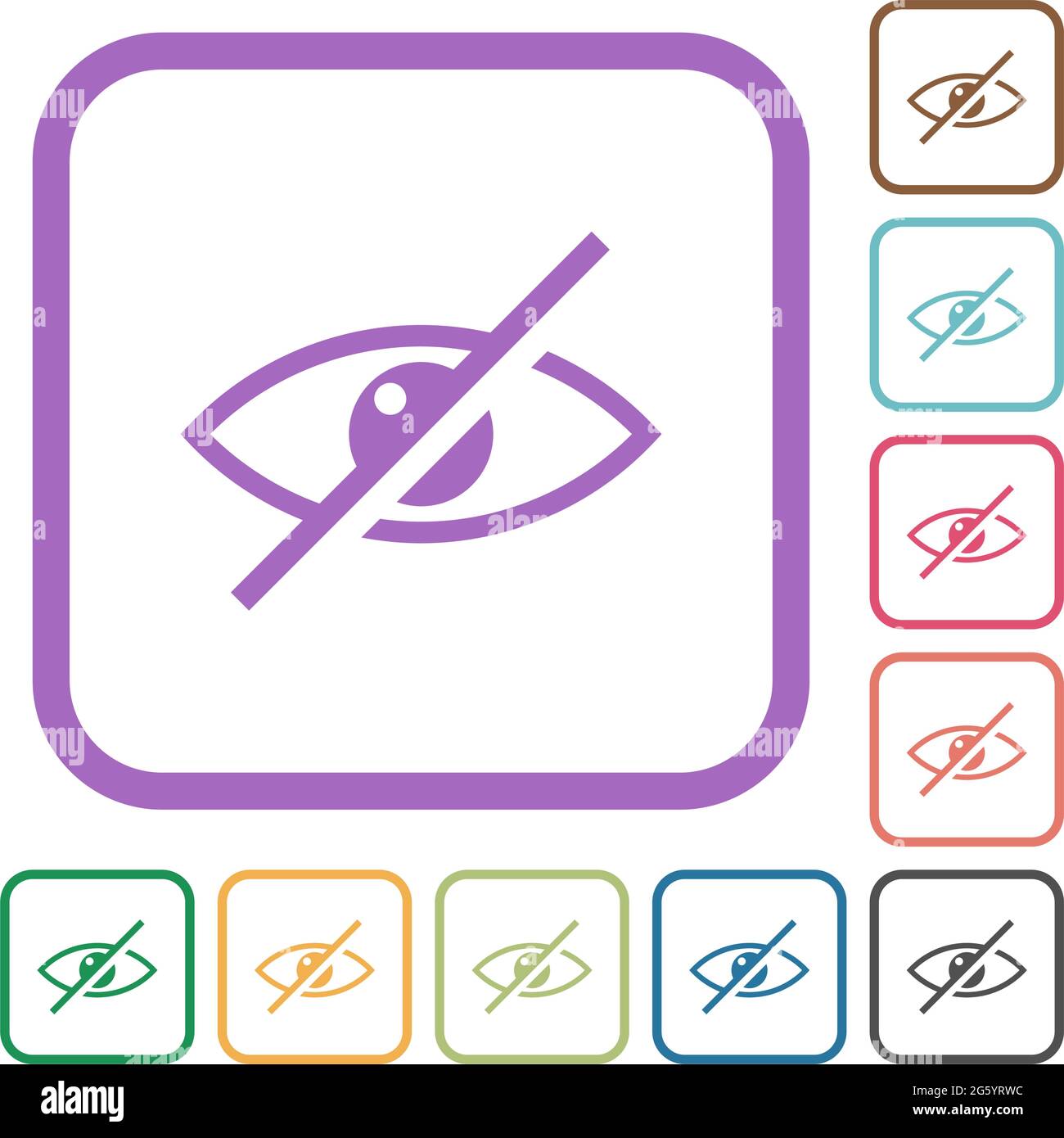 Visually impaired simple icons in color rounded square frames on white ...