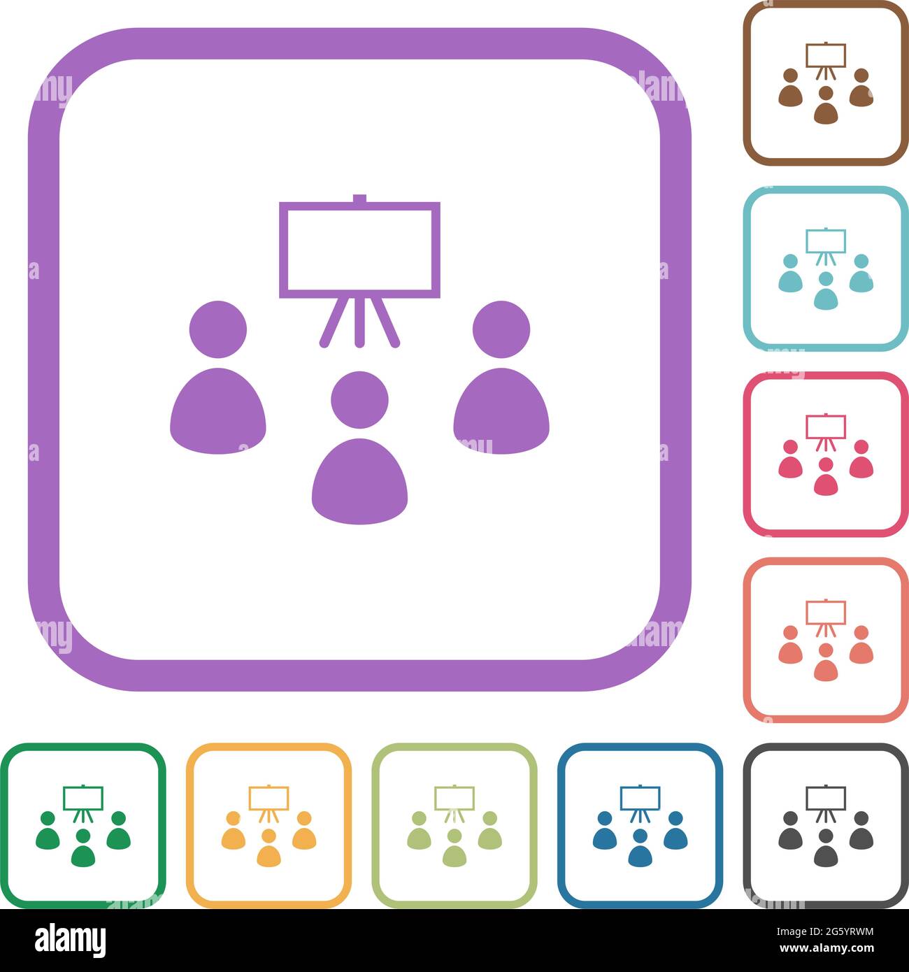 Classroom simple icons in color rounded square frames on white ...