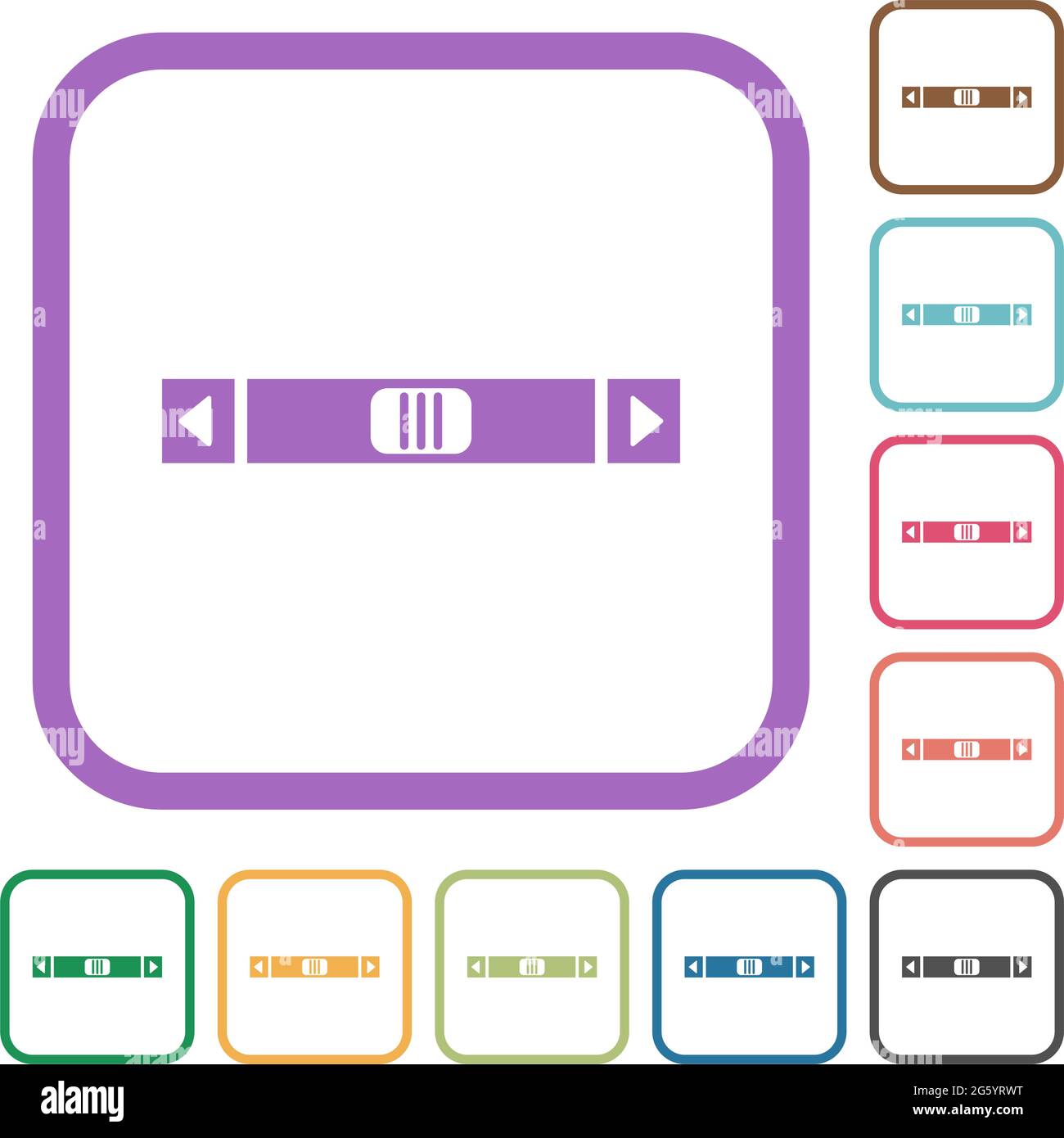 Horizontal scroll bar simple icons in color rounded square frames on ...