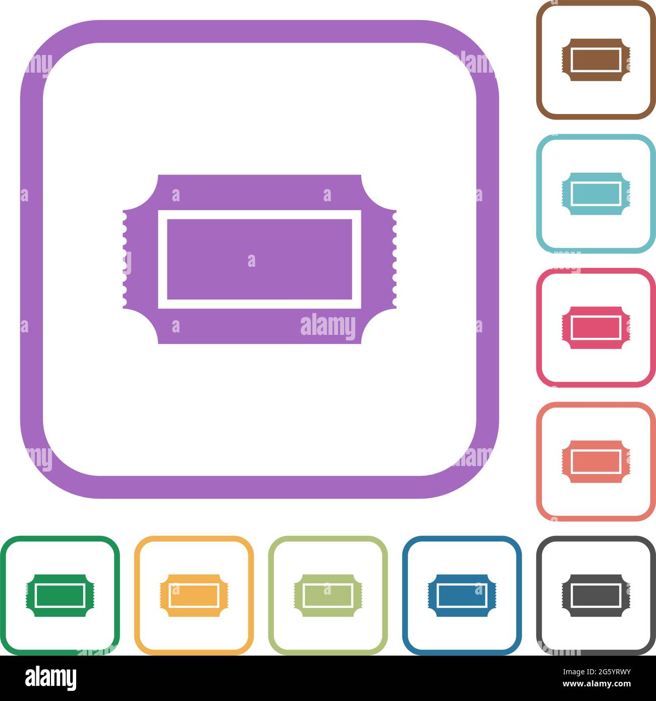 Ticket with perforated edges simple icons in color rounded square ...