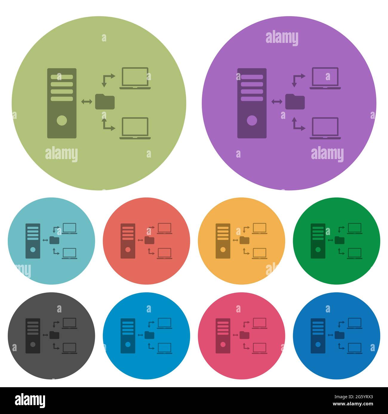 Network file system with server darker flat icons on color round ...