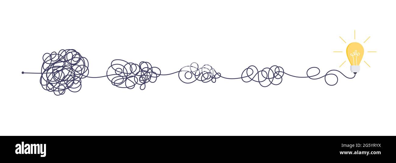 Complex easy simple way from start to idea. Chaos simplifying, problem ...