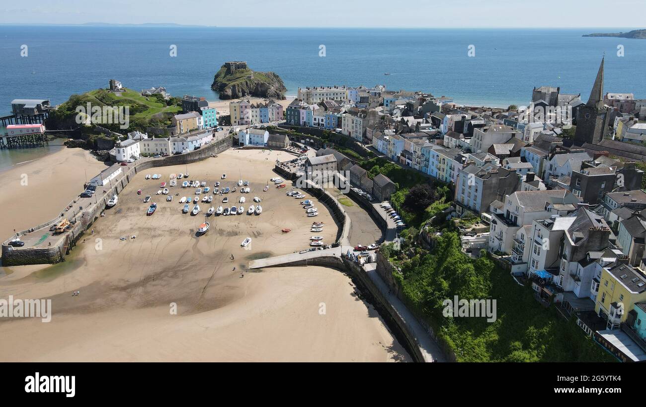 Tenby Seaside town in Pembrokeshire, Wales, Aerial image Stock Photo ...