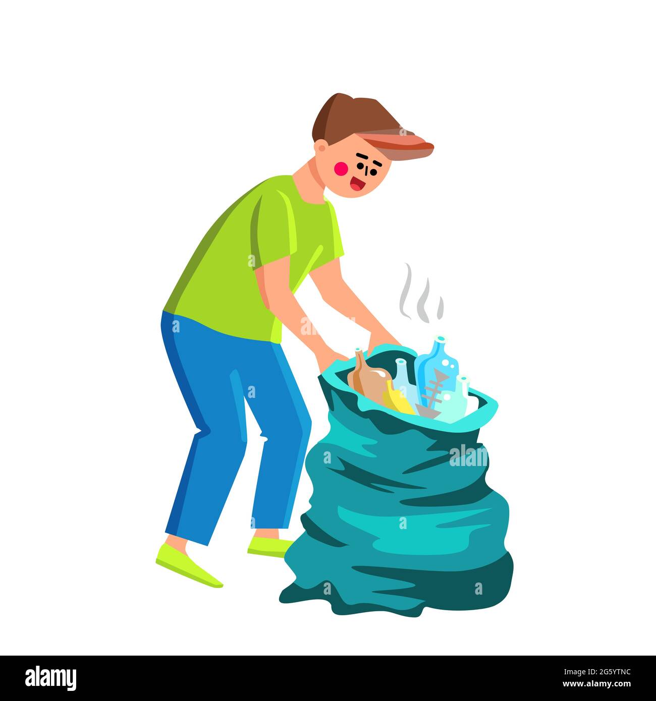 Gathering Trash Collecting Volunteer Man Vector Stock Vector Image ...