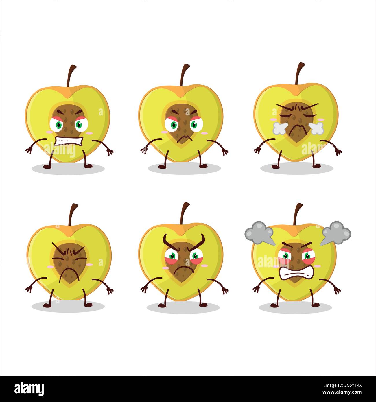 Slice of peach cartoon character with various angry expressions. Vector ...