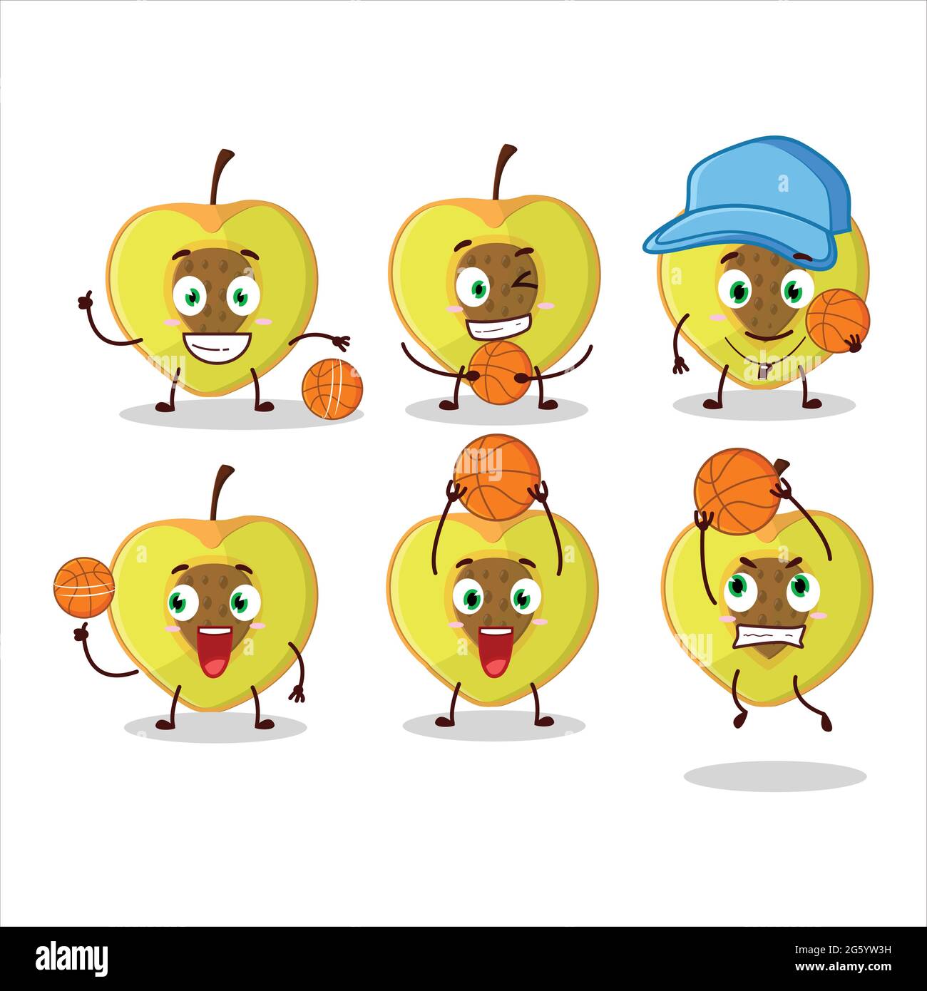 Talented slice of peach cartoon character as a basketball athlete ...