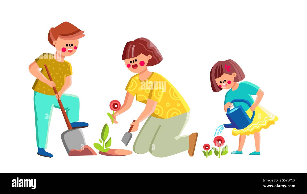Kids Planting Flowers Clipart