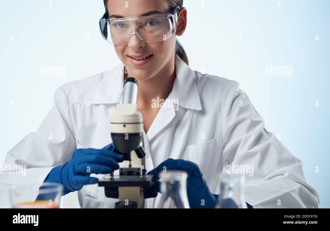 woman doctor laboratory microscope research close-up Stock Photo - Alamy
