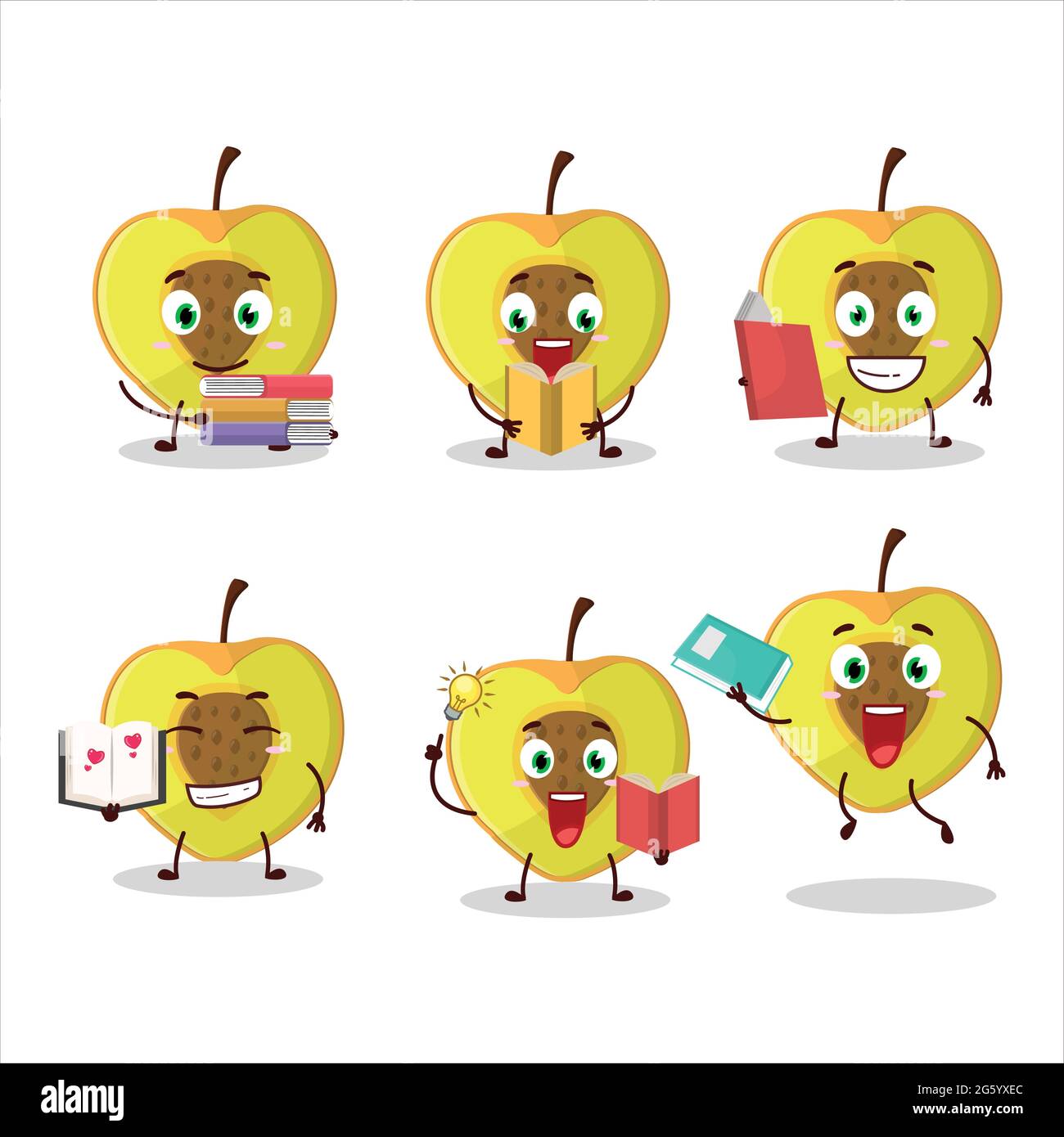 A picture of slice of peach cartoon character concept reading an ...