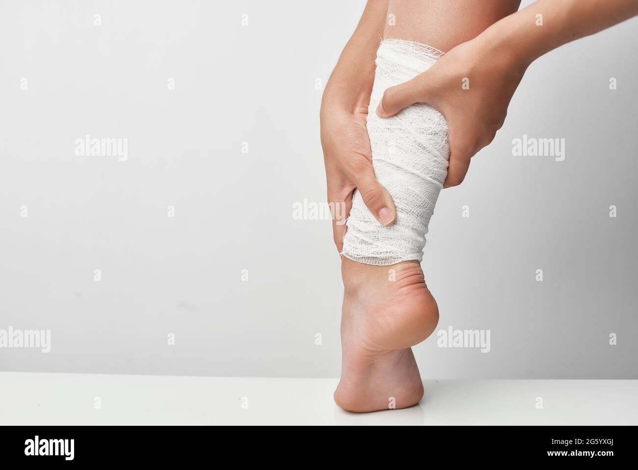 health problems bandaged leg traumatology close-up Stock Photo - Alamy