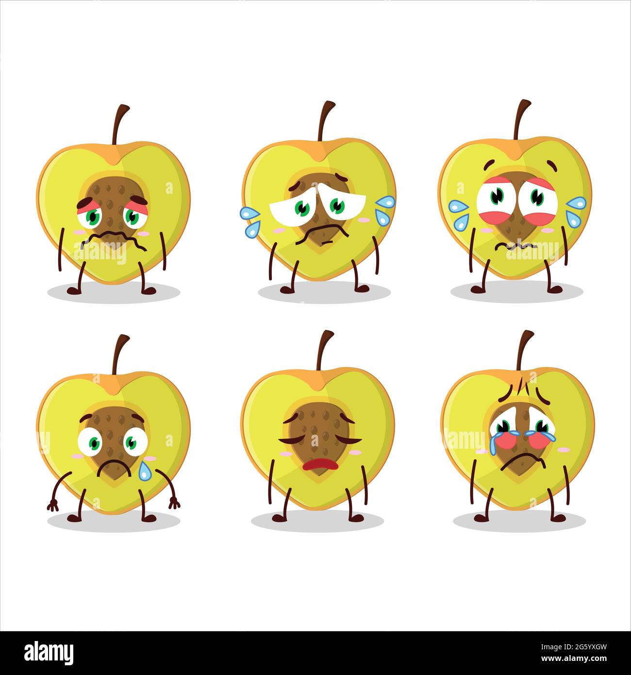 Slice of peach cartoon character with sad expressio. Vector ...